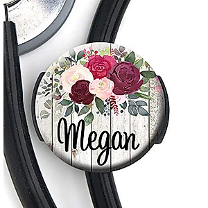 Stethoscope Tag - Burgundy Rose Floral - Personalized Name - Steth ID Tag/Nurse Badge