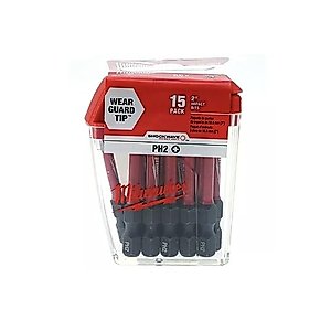 MILWAUKEE ELECTRIC TOOL 48-32-5004 Shockwave 2" Power Bit Phillips #2 15 Piece Contractor Pack