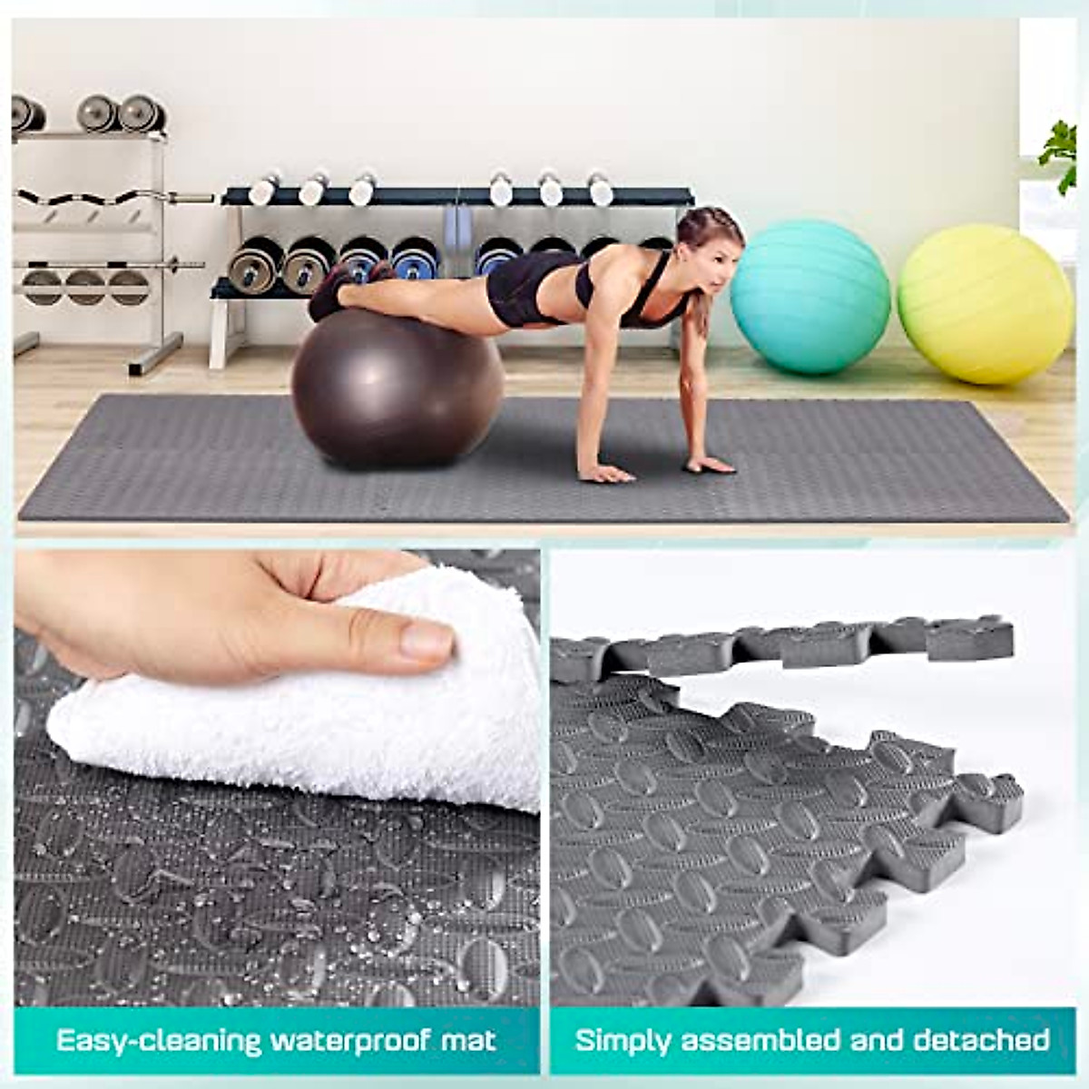 Yes4All Interlocking Exercise Foam Mats with Border – Interlocking Floor Mats for Gym Equipment – Eva Interlocking Floor Tiles (Gray)