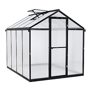 6' x 8' Walk-in Greenhouse Polycarbonate Panel Hobby Greenhouses with Aluminum Frame Heavy Duty with 1 Vent Window & Lockable Door for Outdoor,Patio, Backyard, Garden