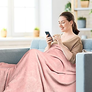 urnexttour Travel Blanket Pillow, Premium Soft Airplane Blanket for Long Flights, Lightweight Blanket with Portable Drawstring Storage Bag for Traveling, Office 43" x 60" Pink