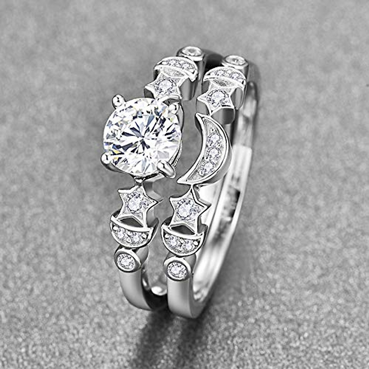 AVECON Women's Platinum Plating Sterling Silver Wedding Engagement Ring Band Set 1.25 Carat Round Brilliant Cubic Zirconia