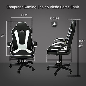 Ninecer Ergonomic Gaming Chair Cheap, Racing Style High Back Office Chair Computer Chair, PU Material with Padded Armrests and Height Adjustment Video Game Chair (White)…