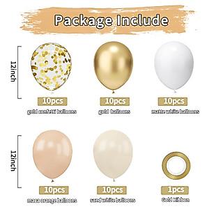 White Gold Beige Confetti Balloons, 50Pcs 12 Inch Sand White Gold Metallic Nude Cream Neutral Boho Balloons for Bridal Shower Baby Shower Birthday Wedding Party Decoration