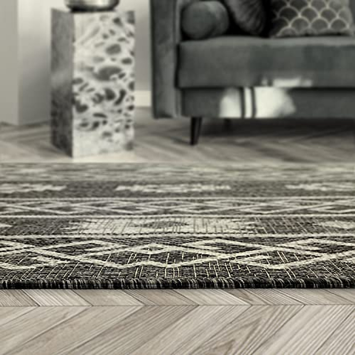 Antep Rugs Patio 6x9 Outdoor/Indoor Southwest Aztec Native Area Rug (Gray, 6'7" x 9')