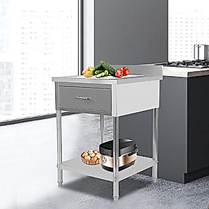 HAPPCUCOE Kitchen Work Table, Commercial Worktable Workstation 24 x 24 Inch,Stainless Steel Kitchen Restaurant Work Prep Table with 1 Drawer,Food Prep Table for Bar, Restaurant