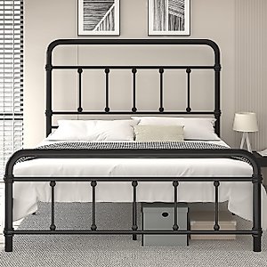 Macbimony Queen-Bed-Frame with headboard Giselle-Vintage Antique-Metal - Platform Mattress Foundation,49 inch High,No Box Spring Needed(Black)