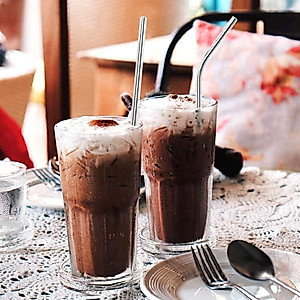 ANNVCHI 16 Pack of Reusable Stainless Steel Metal Straws, 8 Straight + 8 Bent 8.5 inch Metal Straws with 2 Cleaning Brushes, Straw Compatible with 20oz Stanley Cup