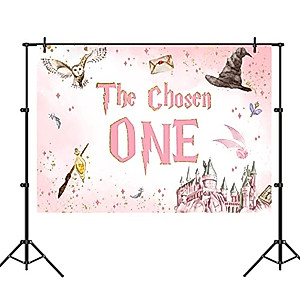 Wizard Birthday Backdrop for Girls Pink Witch Magic School of Wizardry The Chosen One Happy 1st Birthday Party Background Decorations Girl Birthday Cake Table Banner 7x5ft