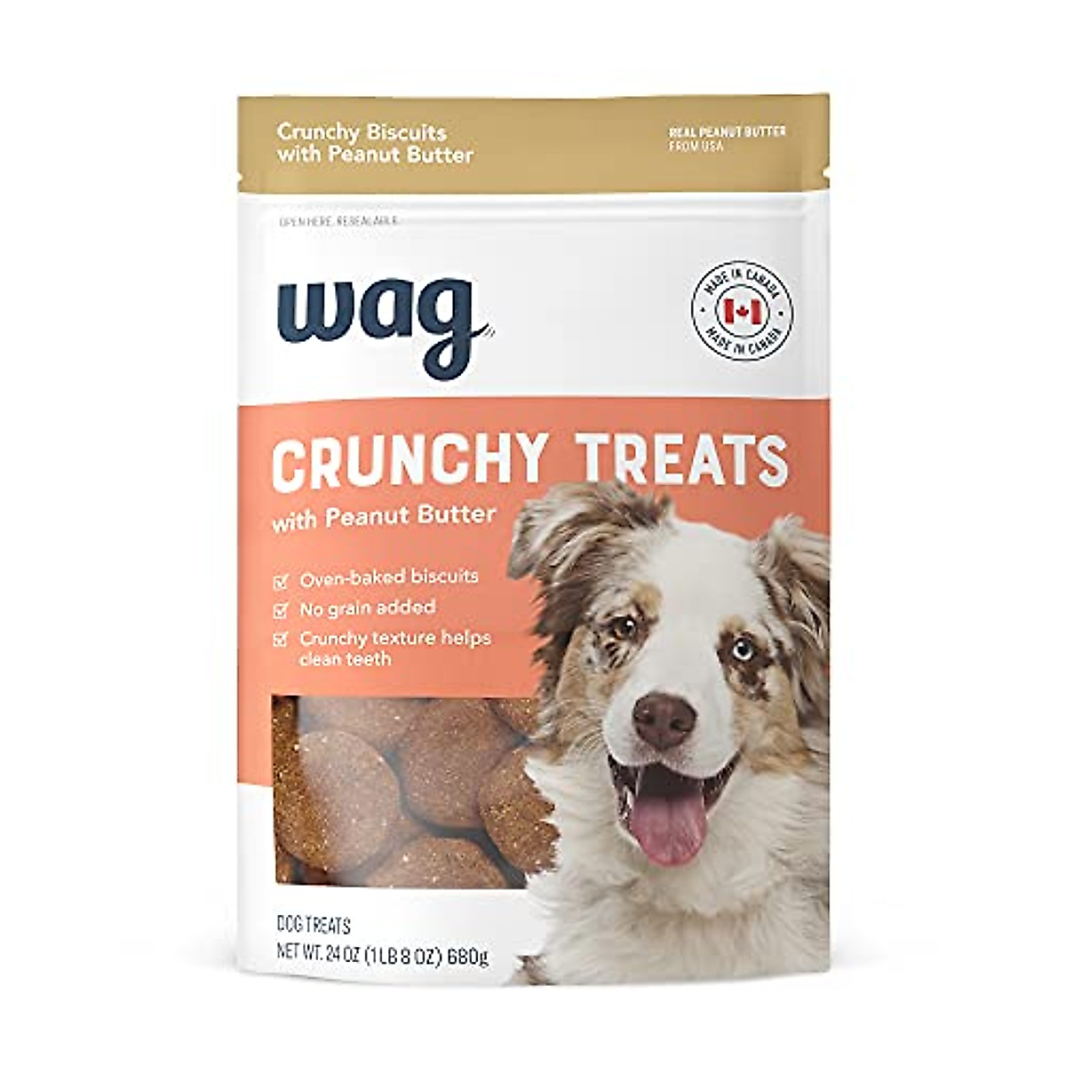 Amazon Brand - Wag Baked Biscuits Crunchy Dog Treats, Peanut Butter, 1.5 lb