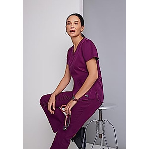 Grey's Anatomy Women's Two Pocket V-Neck Scrub Top with Shirring Back, Black, Medium