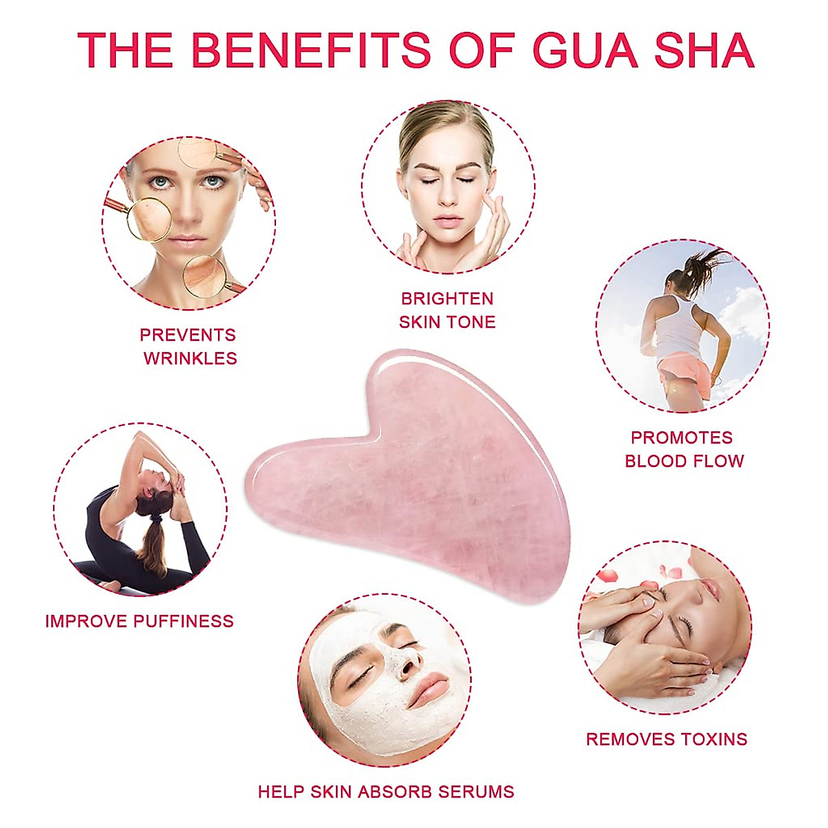 Gua Sha Facial Tools & Rose Gua Sha Oil in One Set, Rose Quartz Jade Stone Facial Skin Care Products to Reduces Puffiness Muscle and Promotes Blood Flow - with Nice Travel Pouch