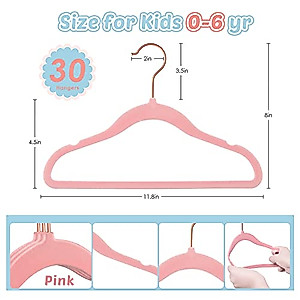 DUDUCOFU 30 Pack 11.8 inch Pink Velvet Hangers Baby Clothes Hangers Non Slip Kids Felt Hangers with 360 Degree Swivel Hook Toddler Hangers for Closet