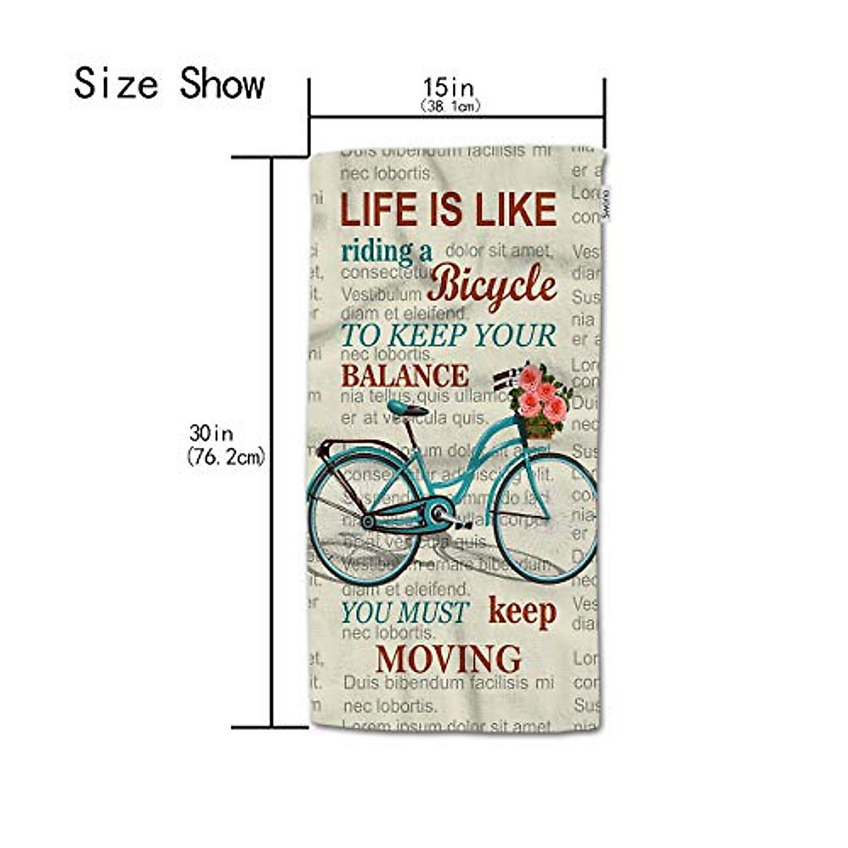HGOD DESIGNS Quote Hand Towels,Inspirational Quote On Newspaper with Retro Bicycle and Flower 100% Cotton Soft Bath Hand Towels for Bathroom Kitchen Hotel Spa Hand Towels 15"X30"