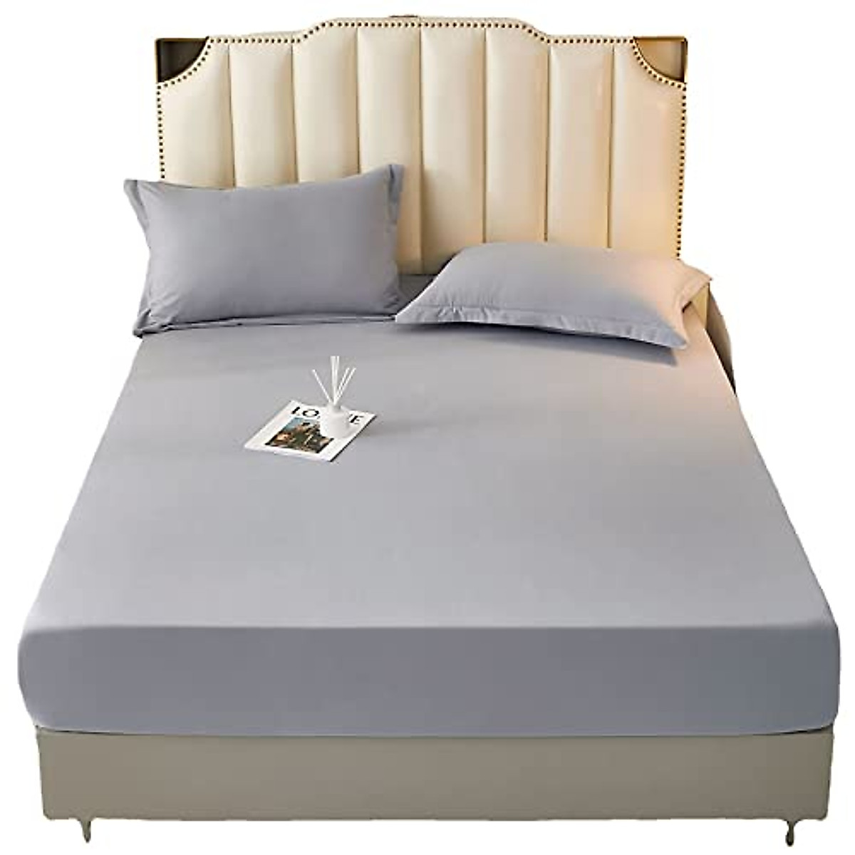 Hotel Bedding Sheets,Thick Brushed Solid Color Mattress Protector, Bedroom Hotel Mattress Topper, Fit 12"/30cm Deep Mattress,Yellow,150x200cm+30cm