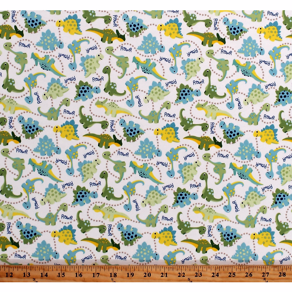 Babyville Boutique P.U.L. PUL Polyurethane Laminate Dinosaurs on White Rawr 64" Wide Water Resistant Fabric by The Yard (11117256)