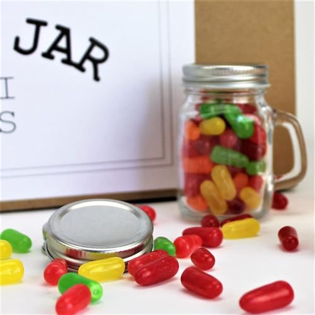 Mini Mason Jar 4 Ounce Mugs (Not Full Size) - Set of 12 Miniature Glasses With Handles And Leak-Proof Lids - Great For Gifts, Drinks, Favors, Candles And Crafts