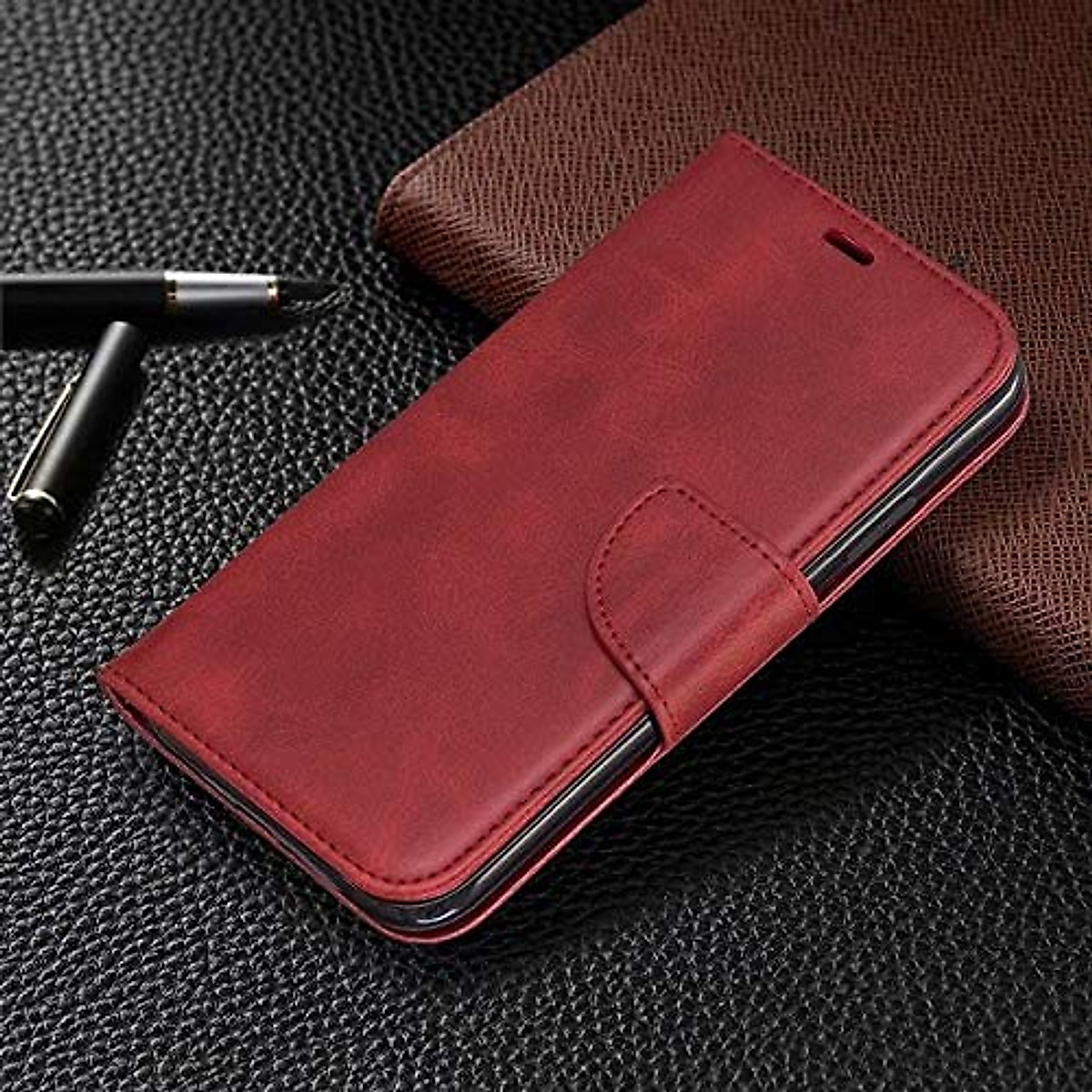 Glow Co, Ltd. iPhone 11 Pro Max Notebook Type Case with Strap, Red, Tempered Glass & Stylus Pen Included 406-3-02