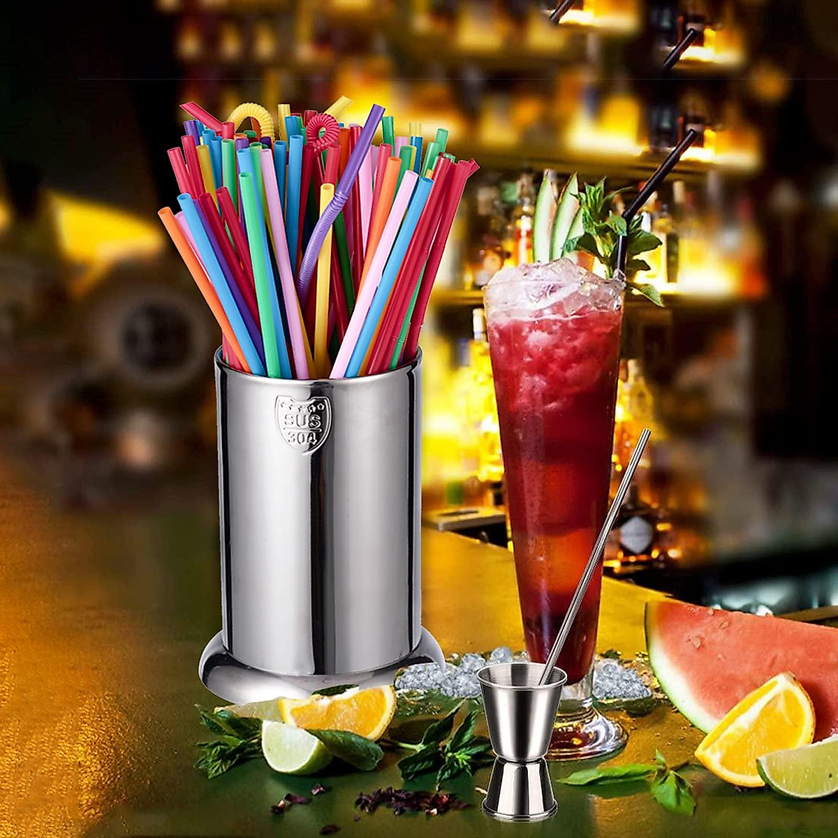 IMEEA Straw Holder for Counter SUS304 Stainless Steel Straw Dispenser Coffee Stirrers Holder