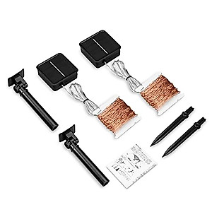 AMIR Upgraded Solar String Lights, 39Feet 120 LED Mini Copper Wire Lights, 8 Modes Waterproof Fairy Lights, Indoor Outdoor Solar Decoration Lights for Patios, Home, Parties (Warm White - Pack of 2)