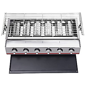 Portable Gas Grill - 6-Burner, 2800Pa Propane Tabletop Burners, Stainless Steel, Used to Grill Various Foods, Camping Cooking - 6 Burners & Switches