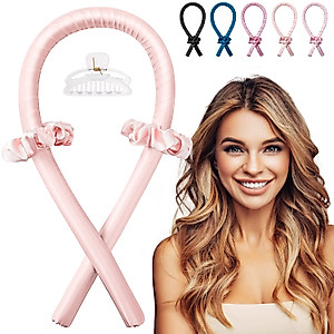 Dr. Pure Heatless Curler Curling Rod Headband for Long Hair to Sleep In Overnight for Women Soft Wave DIY Hair Rollers Styling Tool (Champagne PINK)