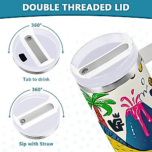 RPLIFE Cute Colorful Dinosaurs Coffee Tumbler with Handle, Stainless Steel Mug, Straw Water Bottle