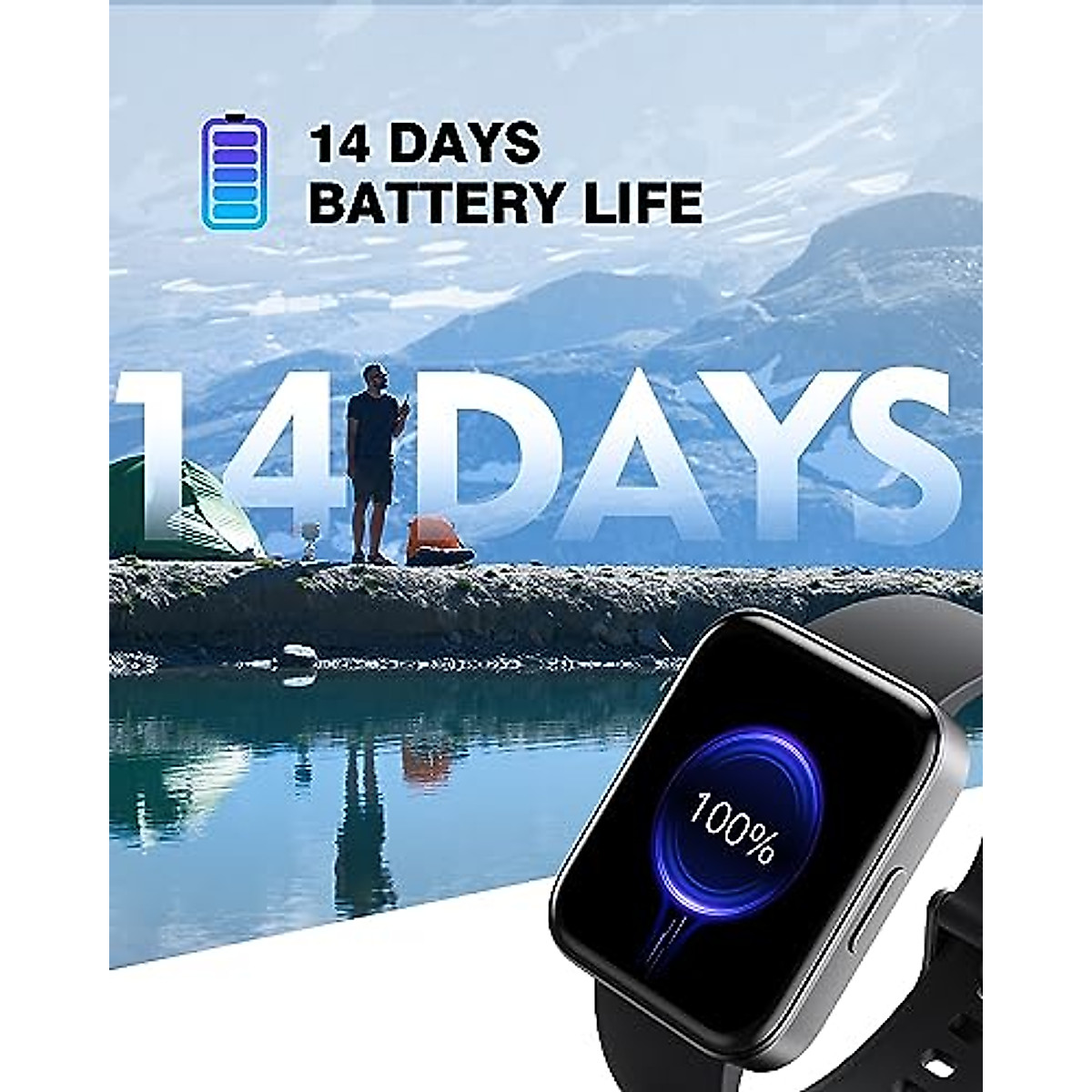 Smart Watch for Women Men with Bluetooth 5.0 Call SOS,14-Day Battery Life,1.83" Fitness Tracker Watch with [24H Heart Rate SpO2 Sleep Monitor],5ATM Watreproof Calculator Music Speaker for Android&iOS
