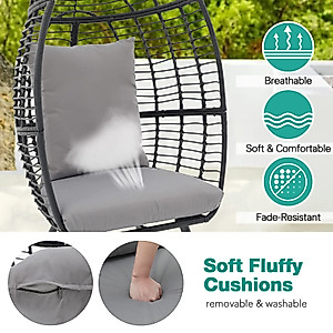 Patiorama Wicker Egg Chair Outdoor Indoor, Rattan Lounge Chair for Outside w/Legs Cushion, Basket Wicker Chair for Bedroom Living Room Front Porch Backyard Garden 350 lbs Capacity (Grey)