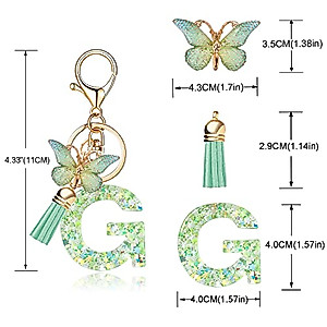 OKAICEN Fashion Alphabet Initial Letter Keychain Green Tassel Butterfly Pendant Key Ring for Purse Handbags Women Girl('G')