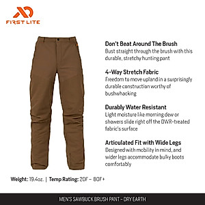 First Lite Men’s Sawbuck Brush Soft Shell Pant - Hunting Brush Pants with DWR - Dry Earth - 36 x 32