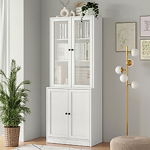 TUSY 71" Bookshelf Bookcase, 3-Tier Modern Bookshelves 3 Large Drawer, Wood Filing Cabinet with Open Storage Shelf, Glass Doors 5-Tier Fixed Storage Shelves for Home Office