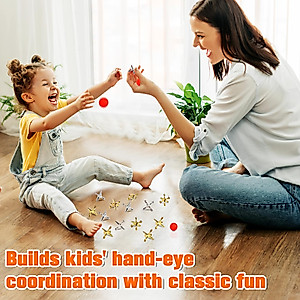 Biubee 5 Sets Retro Metal Jacks and Ball Game- 50 Pcs Gold and Silver Toned Jacks with 5 Red Rubber Bouncy Balls, Classic Game of Jacks for Party Favor, Game Prizes, Kids and Adult of All Ages