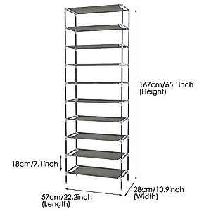 Himimi 10 Tiers Shoe Rack, Non-Woven Fabric Shoe Tower Stand, Easy Assembled Shoe Shelf Organizer Closet for Home, Sturdy Shelf Storage Organizer Cabinet