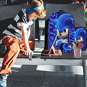 Jpsxnwv 3PCS Game Backpack Set Durable Casual Daypack Bag Cartoon BookBag 17 Inch Backpack with Reusable Lunch Bag Pencil Case for Boys Girls Teens