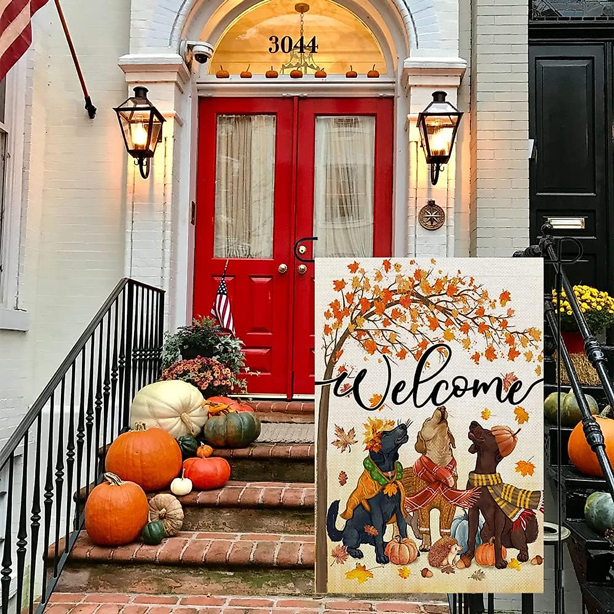 CROWNED BEAUTY Fall Dogs Garden Flag 12x18 Inch Double Sided for Outside Welcome Maple Leaves Small Burlap Seasonal Autumn Yard Decoration