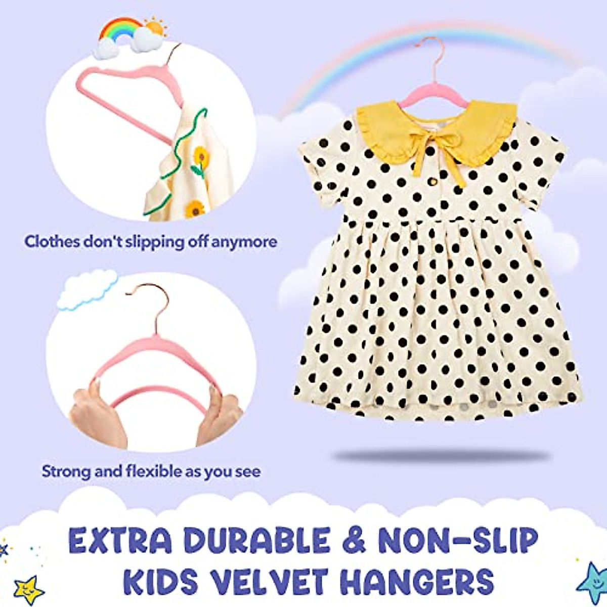 HOUSE DAY Velvet Kids Hangers 60 Pack, Premium Childrens Hangers for Closet, Ultra Thin Cute Hangers Kids Clothes Hanger, Non Slip Kids Felt Hangers 14 Inch, Small Hangers for Kids Clothes, Blush Pink