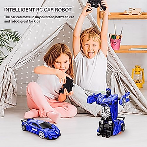 Remote Control Car, Toy for 3-8 Year Old Boys, 360° Rotating RC Deformation Robot Car Toy with LED Light, Transform Robot RC Car Age 3 4 5 6 7 8-12 Years Old for Kids, Boys Girls Birthday Gifts (Blue)