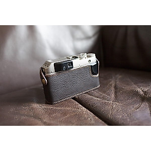 Handmade Genuine Real Leather Half Camera Case Bag Cover for Contax G1 Dark Brown