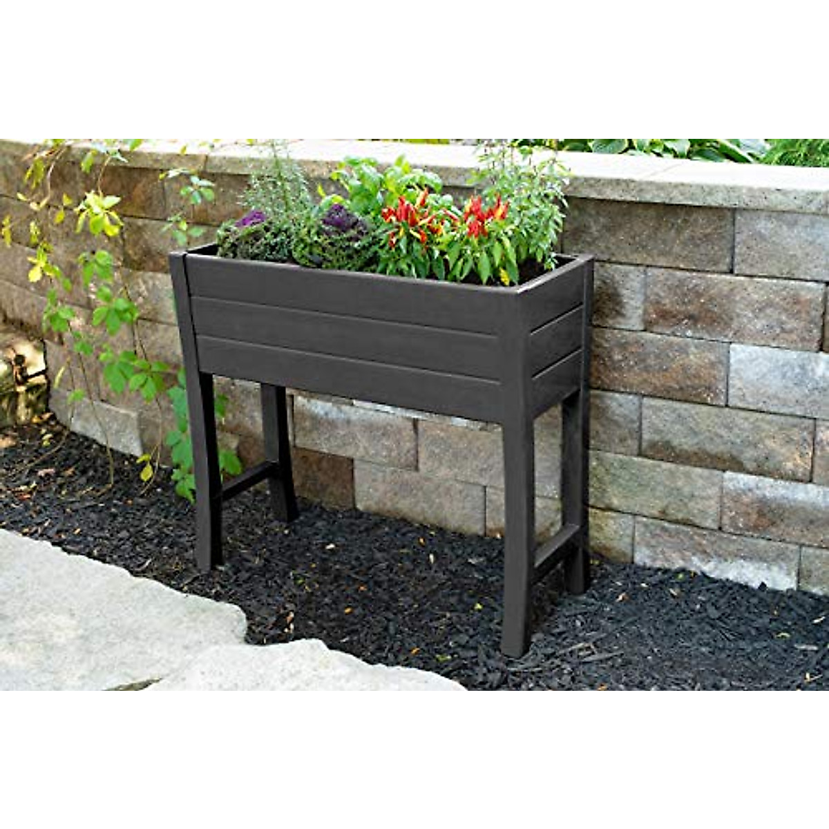 Nuvue Products 26021, 36" L x 15" W x 32" H, Polymer with Woodgrain Texture, Dark Gray Elevated Garden Box