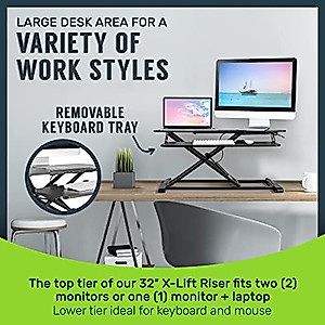 TechOrbits Standing Desk Converter - Particle Board, Adjustable Height Sit to Stand Up Desk Riser for Home Office - Computer, Laptop & Dual Monitor Workstation & Machine Stand - 32 Inch, Wood