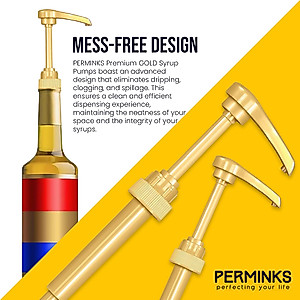 Premium Gold Syrup Pumps Set Of 6 | Fits 750ml Bottles | Ideal For Coffee Syrups, Snow Cones, Flavorings & More | No Clogging, Spilling & Dripping Fixed Angle Pump