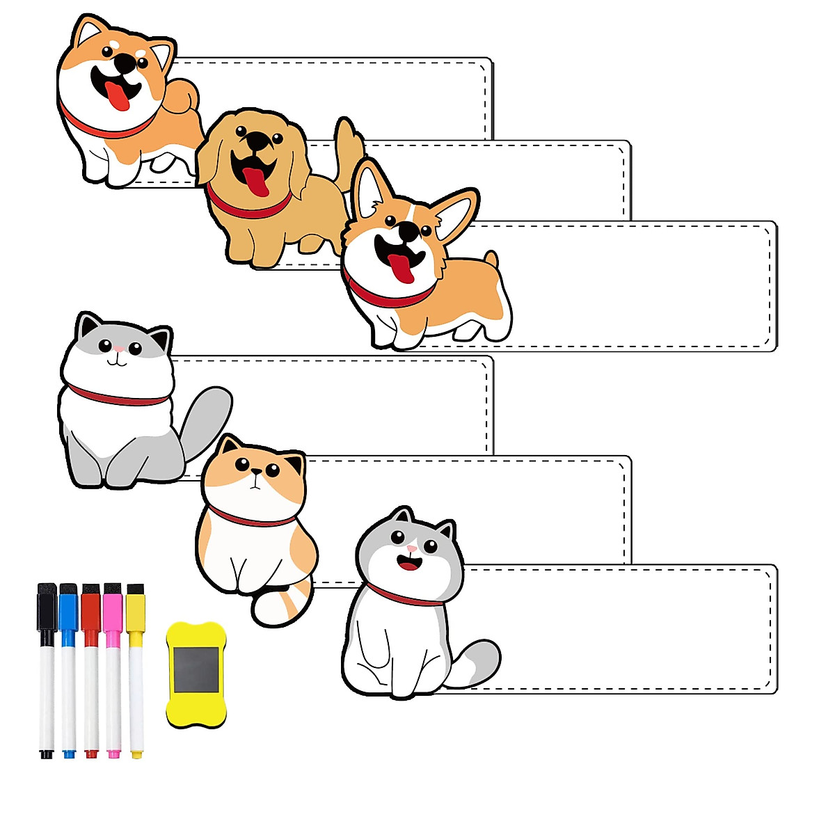 Magnetic Dry Erase Whiteboard for Fridge(Set of 6),Cats and Dogs Funny Magnetic,Small Magnet Fridge Message Boards for Kitchen Refrigerator Reminder Sticker, Planner, Grocery List