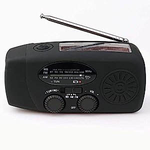 【Aivica-088】 NOAA Weather Radio Emergency Radio Solar, Hand Crank, Micro USB Charge AM/FM/NOAA Radio 3 LED Flashlight 2000mAh Smart Phone Charger Power Bank(Red) (Black)