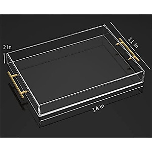 11x14 Clear Acrylic Tray with Gold Handle,Rectangular Acrylic Decorative Tray for Home Decor,Party,Ottoman,Makeup,Spill-Proof Acrylic Serving Tray for Food,Breakfast,Coffee