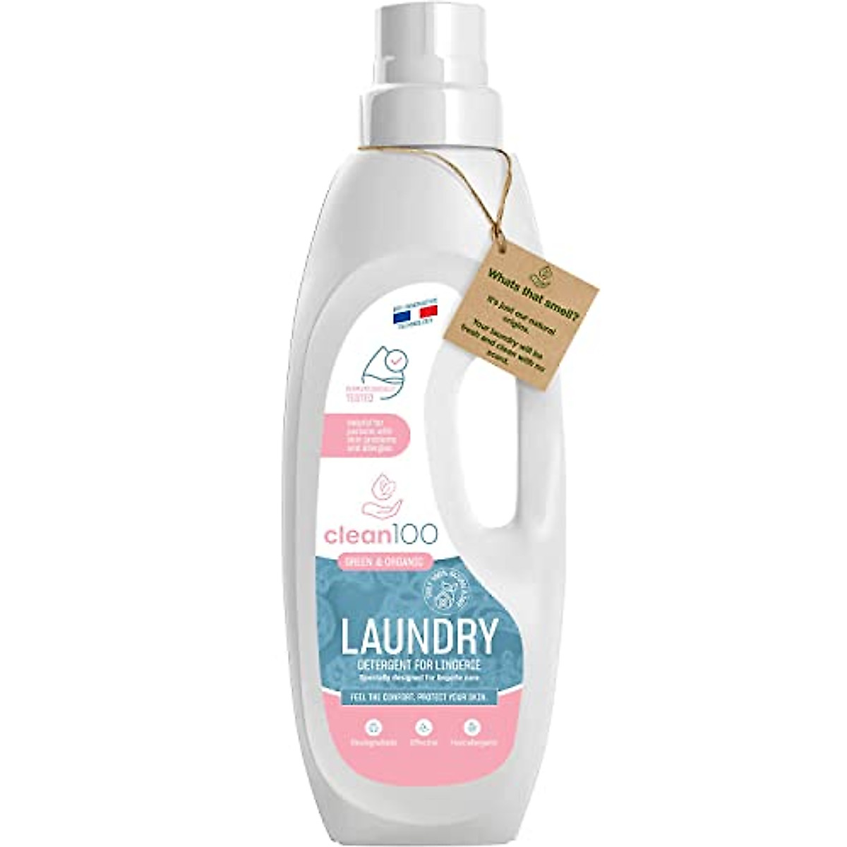 Clean100 100% All Natural Laundry Detergent Liquid for Lingerie 1L - Unscented Plant Based Laundry Detergent Liquid, Chemical & Fragrance-Free - Deep Cleans, Removes Tough Stains, For Sensitive Skin