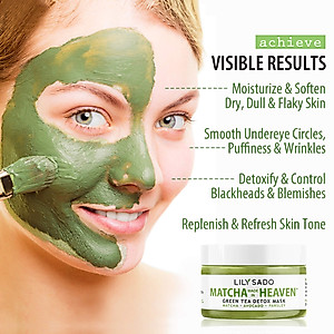 LILY SADO Green Tea Matcha & Avocado Face Mask - Organic Natural Vegan Facial Mask - Anti-Aging Antioxidant Defense Against Acne, Blackheads & Wrinkles for a Soft Glowing Complexion – 4 oz