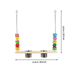 PATKAW Parakeet Toys 4 in 1 Bird Feeding Dish Cups Water Bowl with Parrot Perch Swing Toys Parrot Chew Toys for Parakeet Cockatiels Lovebirds Budgie Pigeons Cage Accessory Bird Toys