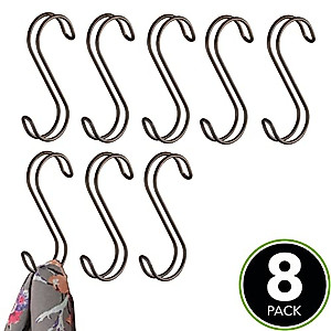 mDesign Metal Wire Over The Rod Hanging Closet Accessory S Hook for Handbags, Belts or Jackets - Snag Free - 8 Pack - Bronze