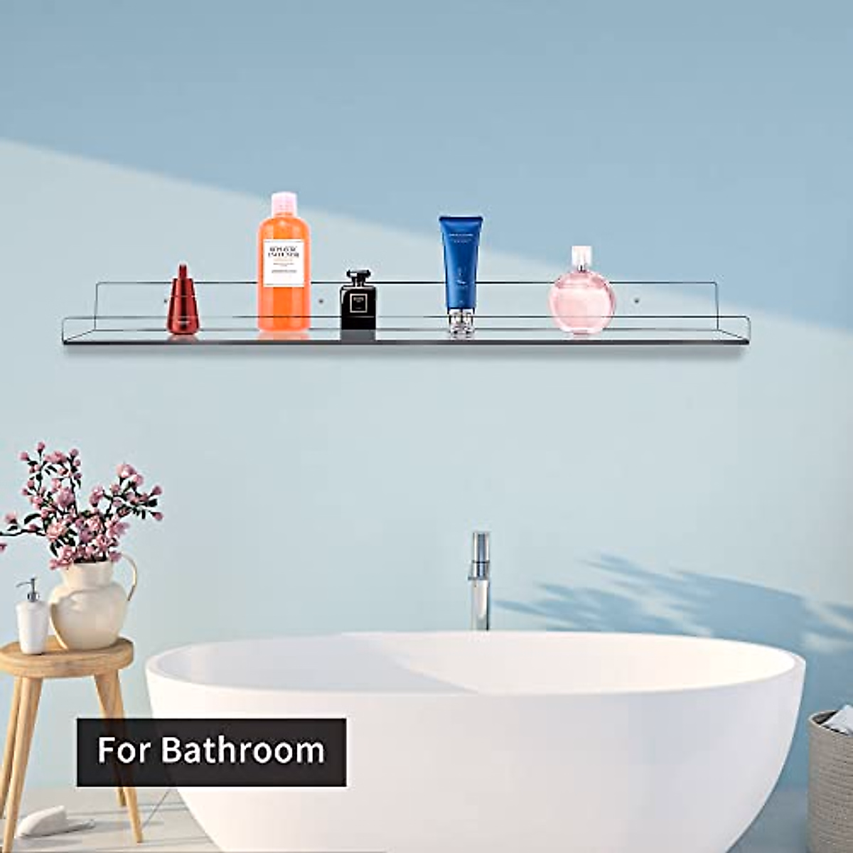 Febwind 4 Pack 24-Inch Long Clear Acrylic Floating Shelves Wall Ledge Invisible Wall Mounted Floating Bookshelf U Shape Wall Shelf for Book Display Makeup Product Spice Organizer